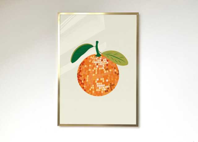 Disco Orange Art Print Ball Fruit Retro Poster Trendy Gallery Wall Dorm ...