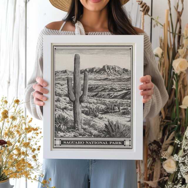 Saguaro National Park Lithograph Style Print - Vintage Arizona Archival ...