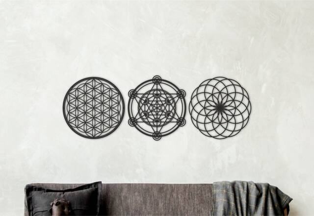 Spiritual Wall Decor Set, 3 Piece Art, Sacred Geometry Torus Decor ...