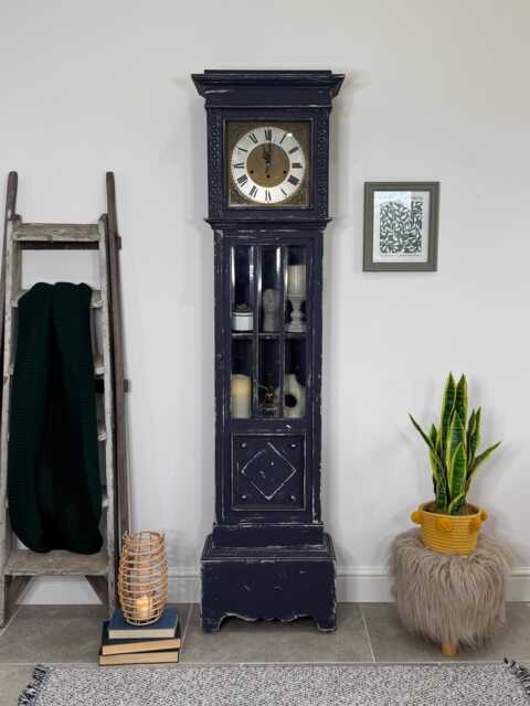 Vintage Grandfather Clock With Shelving Painted Rustic Navy Blue by ...