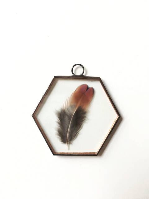 Hand Made Glass Pressed Feather Frame - Hexagon Phesant Wall Hanging by ...