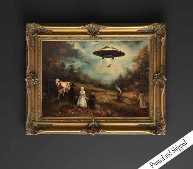 Ufo Wall Art, Victorian Landscape, Funny Altered Art Print, Eclectic ...