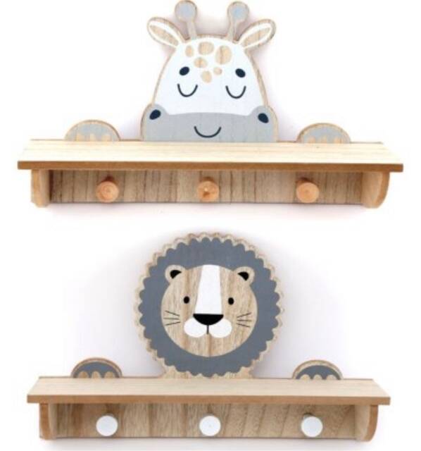 Angharad - Assortment Of 2 Animal Shelf/Shelves With Hooks, 39.5cm ...