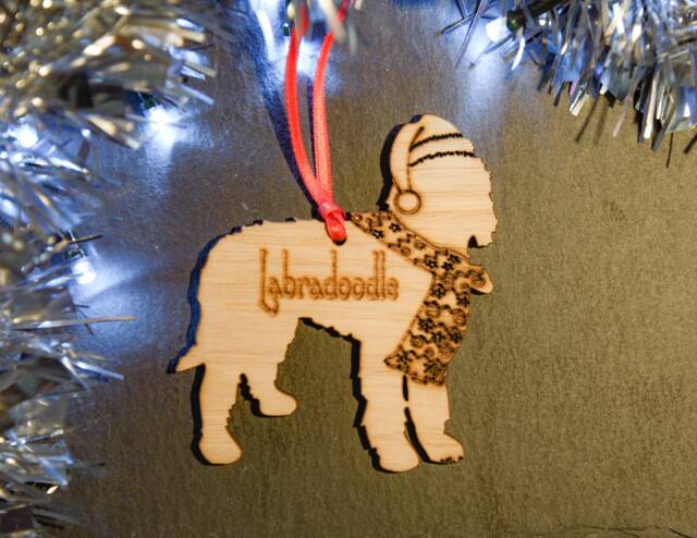 Labradoodle Dog - Labrador- Papillon Dog Wooden Christmas Tree ...