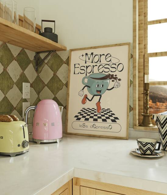 Retro More Espresso Less Depresso Character Print - Coffee Print ...