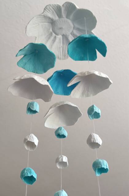 White Blue Paper Mache Wall Decoration, Contemporary Garlands, Wall Art ...