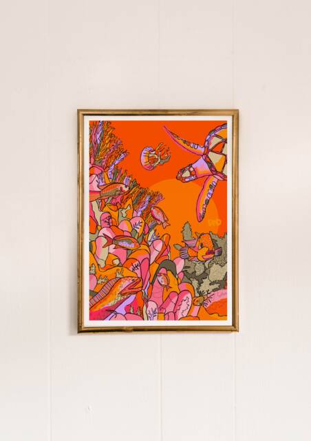 Coral Reef Art Print Colorful Turtle Drawing, Ocean Theme by Etsy ...