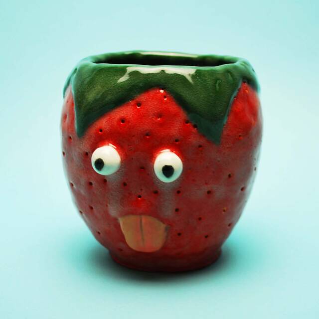 Handmade Sad Crying Ceramic Strawberry Glazed Planter Googly Eyes ...