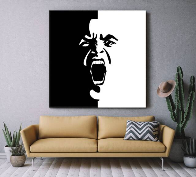 Screaming Face Abstract Art Print, Black White Emotional Scream Wall ...