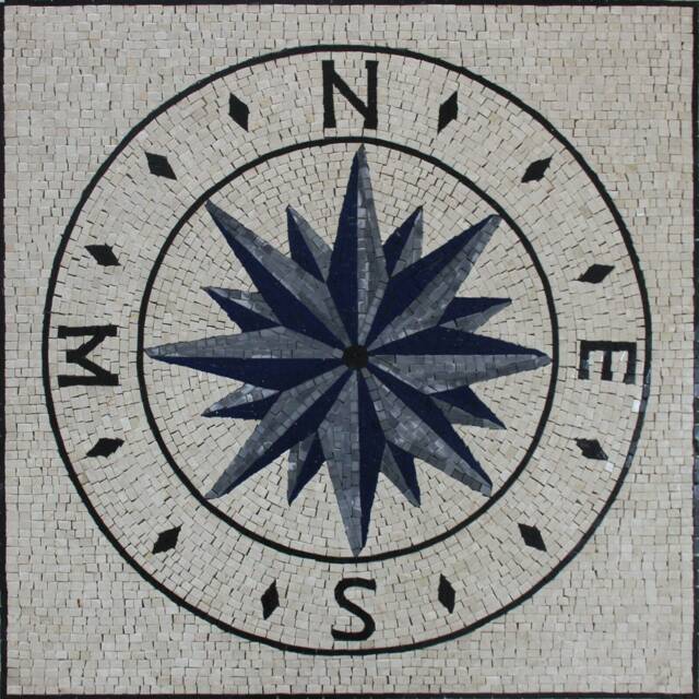 Compass Rose Backsplash - Medallion Square Nautical Rose Artwork Mosaic ...