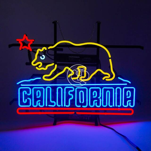 California Bear Neon Bar Sign Decor Wall Art Custom Real Glass Windows ...