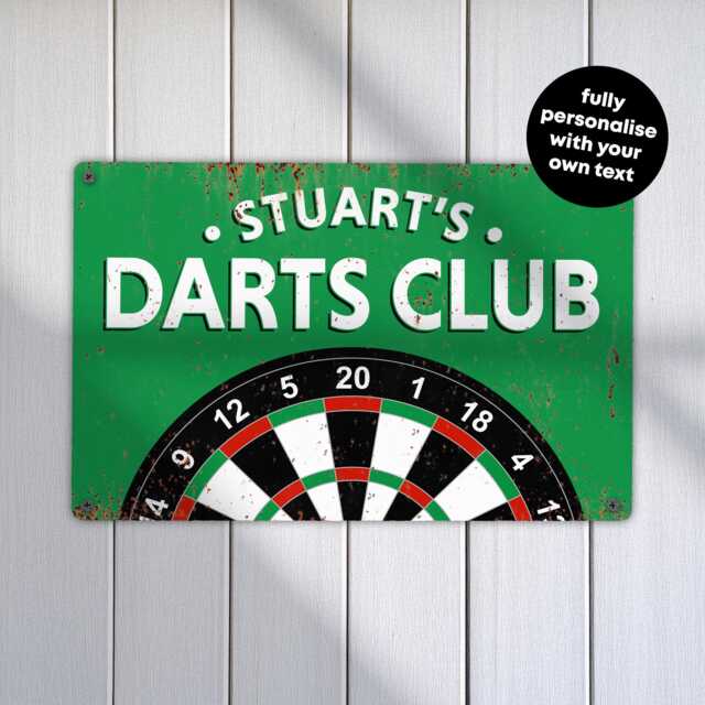 Personalised Darts Club Metal Sign Custom Bar Wall Art Games Room ...