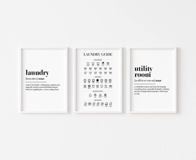 Laundry Prints Set Of 3 - Utility Room Print Definition Home Wall Art ...