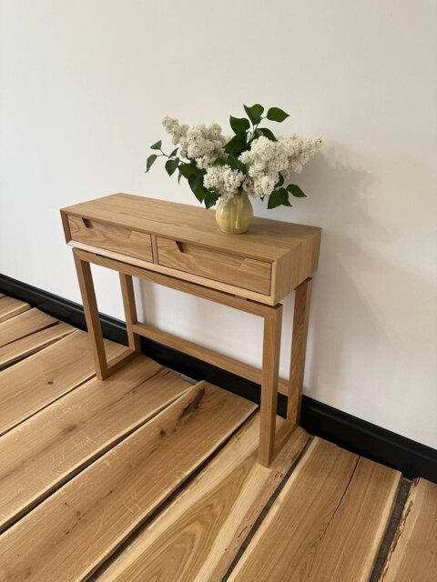 White Oak Console Table With Drawers, Narrow Long Solid Wood Entry ...