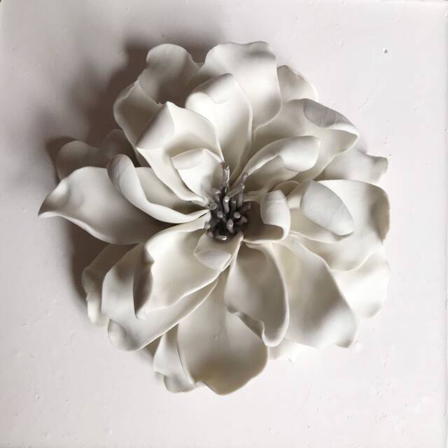 Porcelain Flower Wall Sculpture White Ceramic Art With Silver Luster by ...