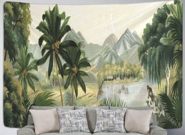 Tropical Tapestry Wall Hanging Retro Art Nature Landscape Tapestries ...