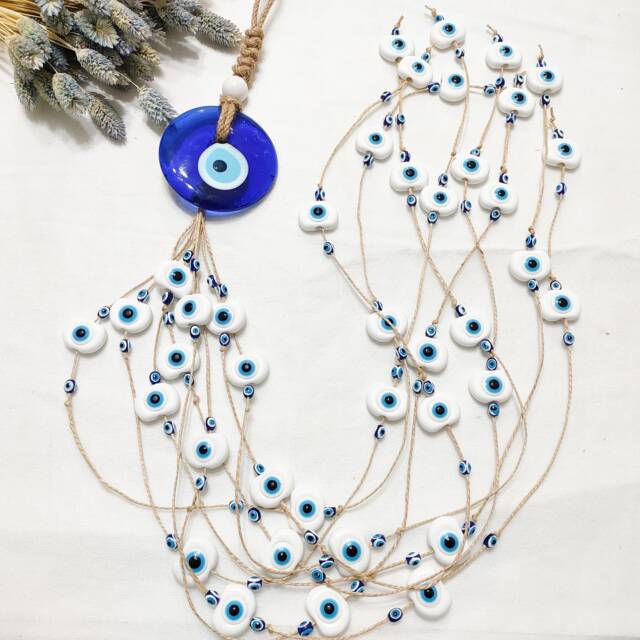 Turkish Evil Eye Wall Hanging, White Beads & 1 Large Bead Home Decor ...