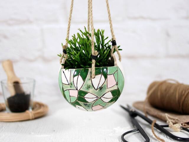 Hand-Painted Ceramic Hanging Planter Modern Indoor Succulent Pot by ...