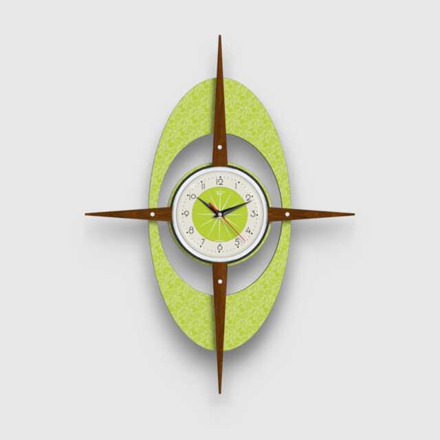 Large Chartreuse Starburst Clock Mid Century Modern Teak Wood Rays - 27 ...