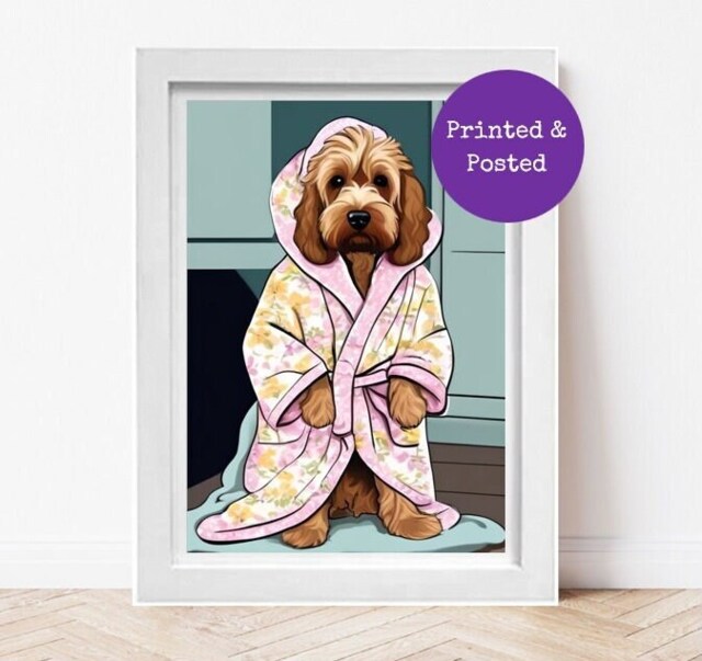 Cockapoo Wearing Dressing Gown - Cockerpoo Bath Robe Print Funny Dog ...