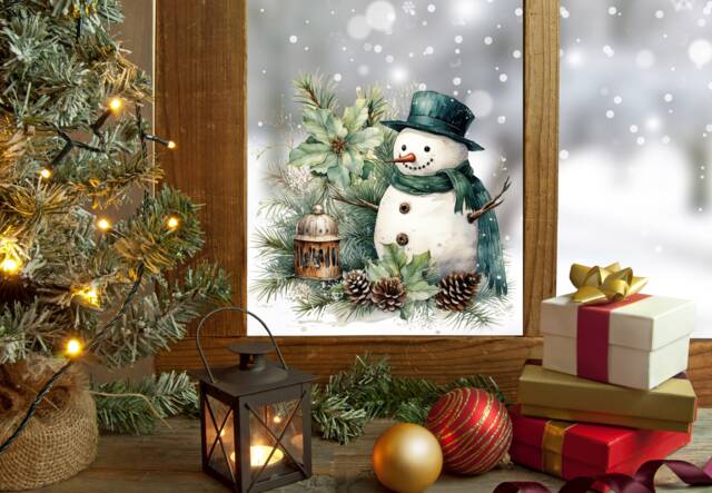 Christmas Window Sticker, Winter Scene Double-Sided Reusable Sticker ...