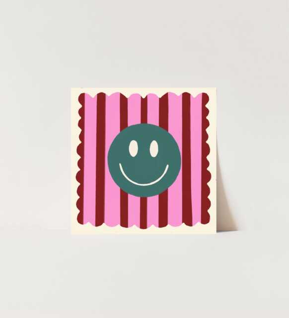 Pink & Wine Stripe Smiley, Dopamine Decor, Maximalist, Colourful Art ...