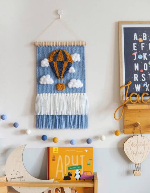 Hot Air Balloon & Clouds Woven Wall Hanging, Cloud Decor For Nursery ...