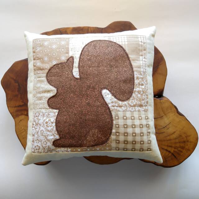 Squirrel Patchwork Mini Pillow, Raw Edge Appliqu?? Squirrel Cushion ...