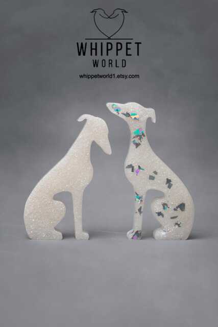 Handmade Resin Greyhound Ornaments Silver Flake Sighthound Statues by ...