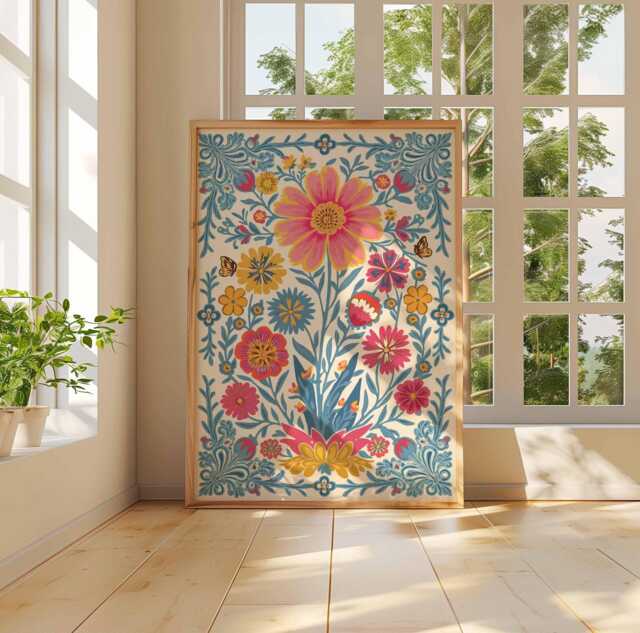 Vintage Mexican Poster, Prints, Decor, Traditional Latin Floral Print ...