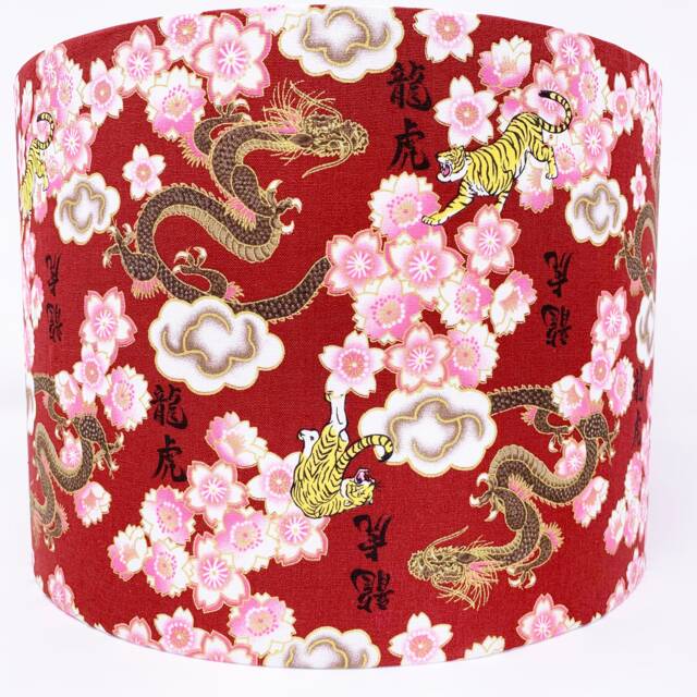 Dragons & Tigers Lampshade, Oriental Lamp Shade, Red Pink Tattoo ...