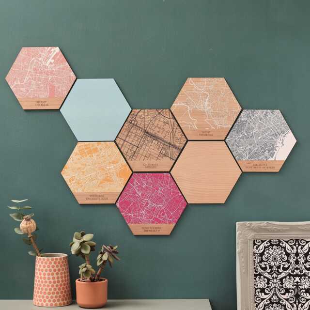 Wooden Map Wall Art Hexagonal Tile. Custom Map Gift Personalised With ...