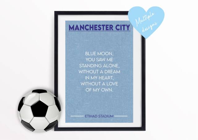 Manchester City Print - Football Blue Moon Song Fan Light Gift Idea ...