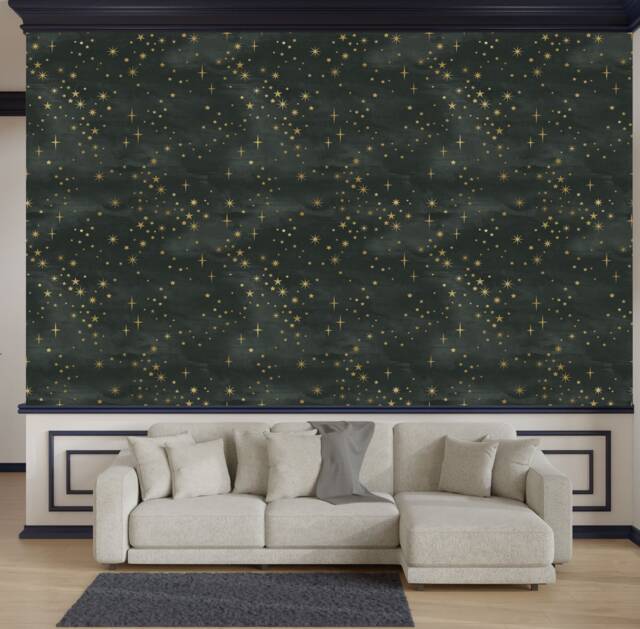 Starry Night Shining Stars Green & Gold Gift, Art Print Photomural ...