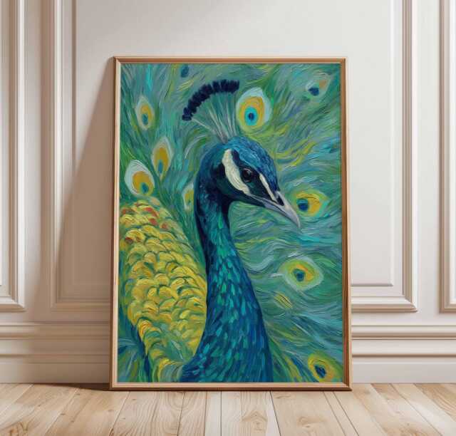 Peacock Wall Art, Van Gogh Style Bird Poster, Vibrant Feather Print ...