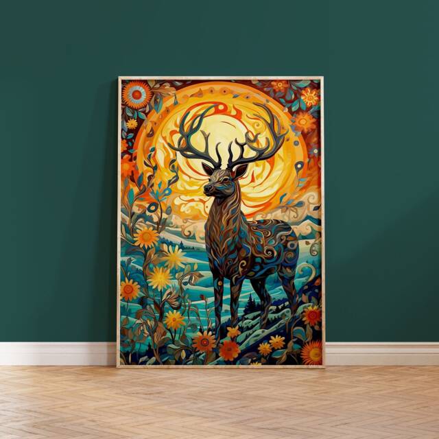 Trippy Stag Art Deer Print Colourful Psychedelic Abstract Nature Lover ...