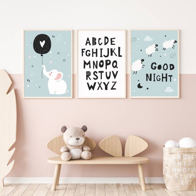 Alphabet Hanging Canvas, Education Learning, Boho Nursery Wall Art ...