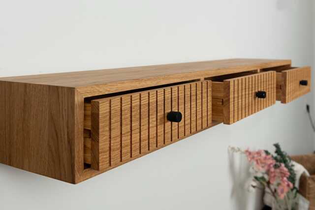 Floating Console Table With Three Fluted Drawers in Solid Oak ...