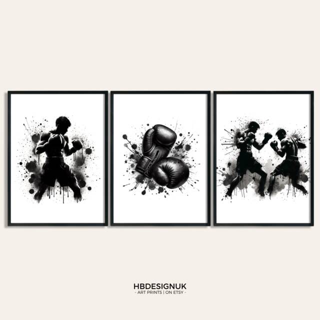 Boxing Poster Black & White - Set Of 3 Boxer Posters - Minimal Wall Art ...