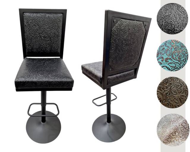 Cowboy Tool Embossed Genuine Leather Counter Stool - Adjustable Height ...