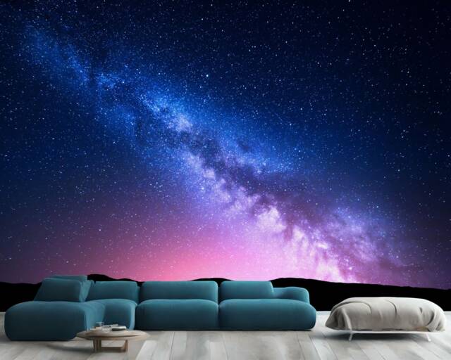 Milky Way & Pink Light At Mountains Gift, Art Print Photomural ...