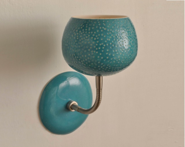 Claylight Sconce Aqua - Hard-Wired Or Plug-In Model Ceramic Wall Light ...