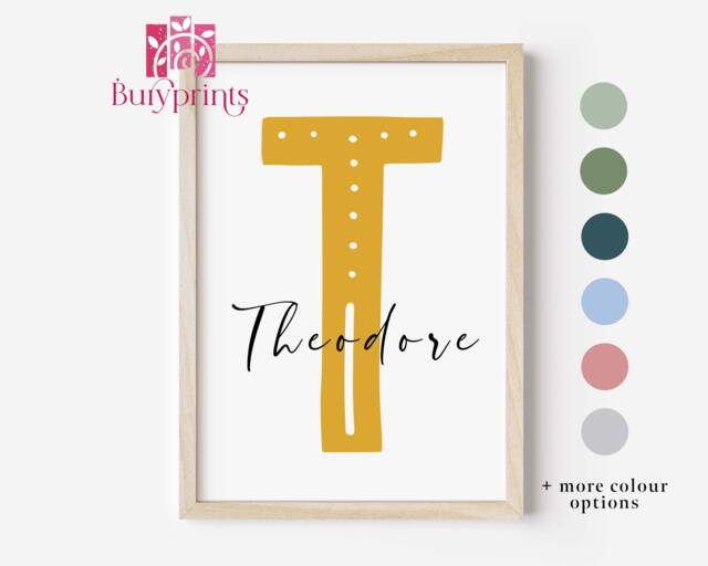 Personalised Initial Print, Name Letter Print Wall Art, Boys & Girls ...