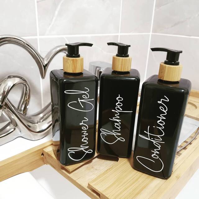 Mrs Hinch Inspired Reusable Bottles, Black Square Pump Shampoo ...