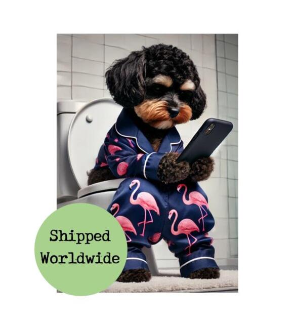Black & Tan Cavapoo Sitting On Toilet Print Cavoodle Loo - Funny Dog On ...