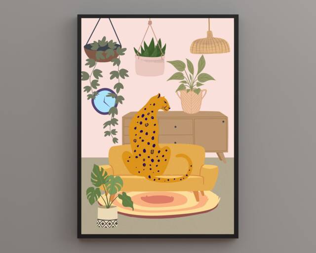 Cheetah On Sofa Print Boho Animal Gallery Wall Art by Etsy | ufurnish.com