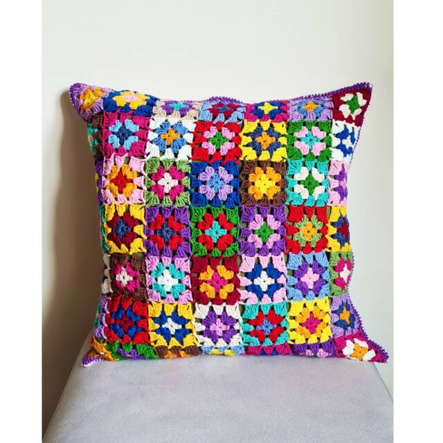Crochet Pillow Cover Colorful, Afghan Cover, Cozy Pillow, Granny Square ...
