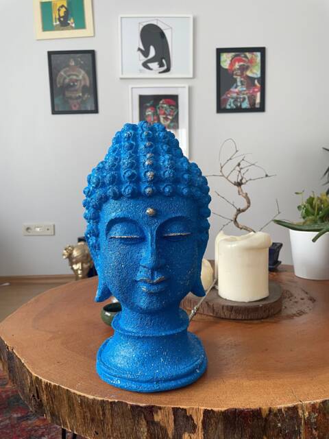 Handmade Blue Buddha Statue Marble Dust Concrete Sculpture - 13.30 ...