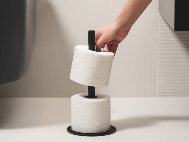 Black Toilet Paper Stocker Holder, Bathroom Storage Extra Stand ...