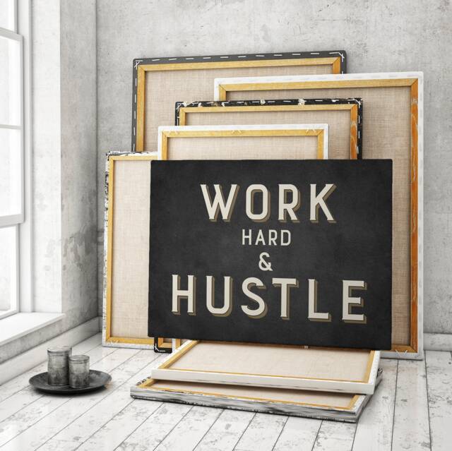 Work Hard & Hustle Sign Motivational Canvas Art Print Entrepreneur Home ...